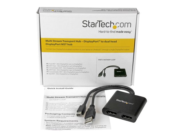 StarTech.com Mini DisplayPort to DP Multi Monitor Splitter - 2-Port MST Hub - répartiteur video ...
