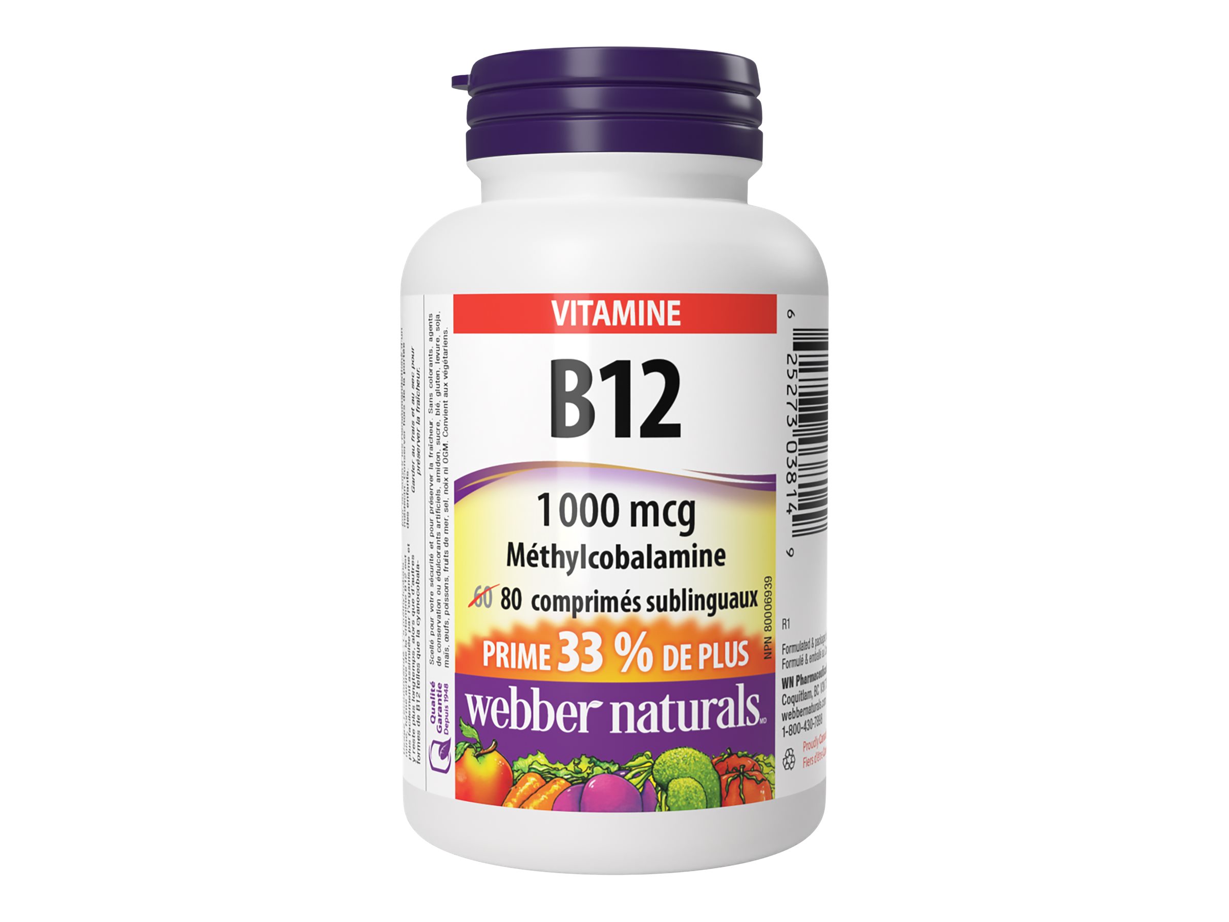 Webber Naturals Vitamin B12 Sublingual Tablets 1000 Mcg 80s