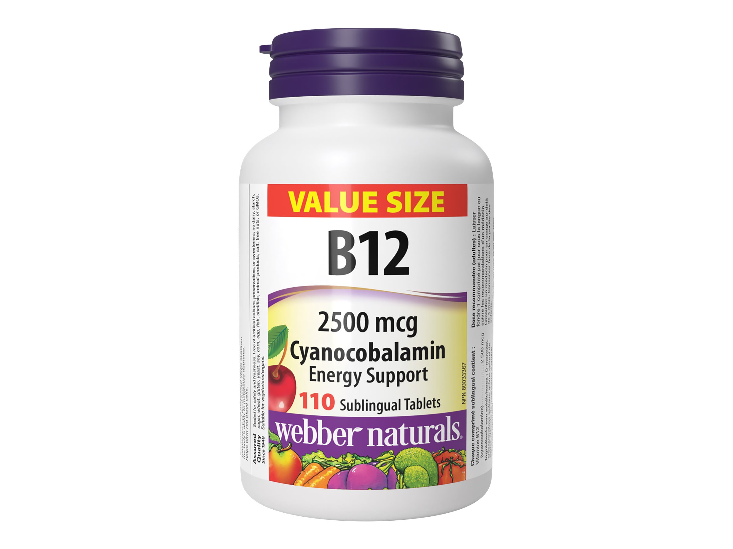 Webber Naturals Vitamin B12 Cyanocobalamin Sublingual Tablets - 2500mcg - 110s
